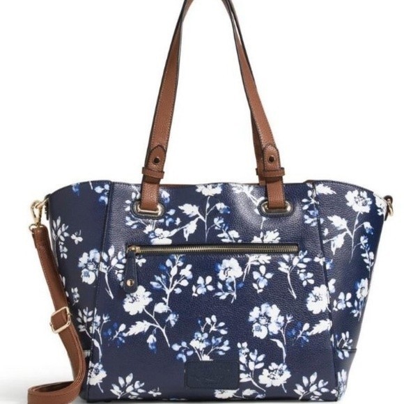 G.H. Bass & Co. | Bags | Bass Blue White Floral Print Leather Tote With ...